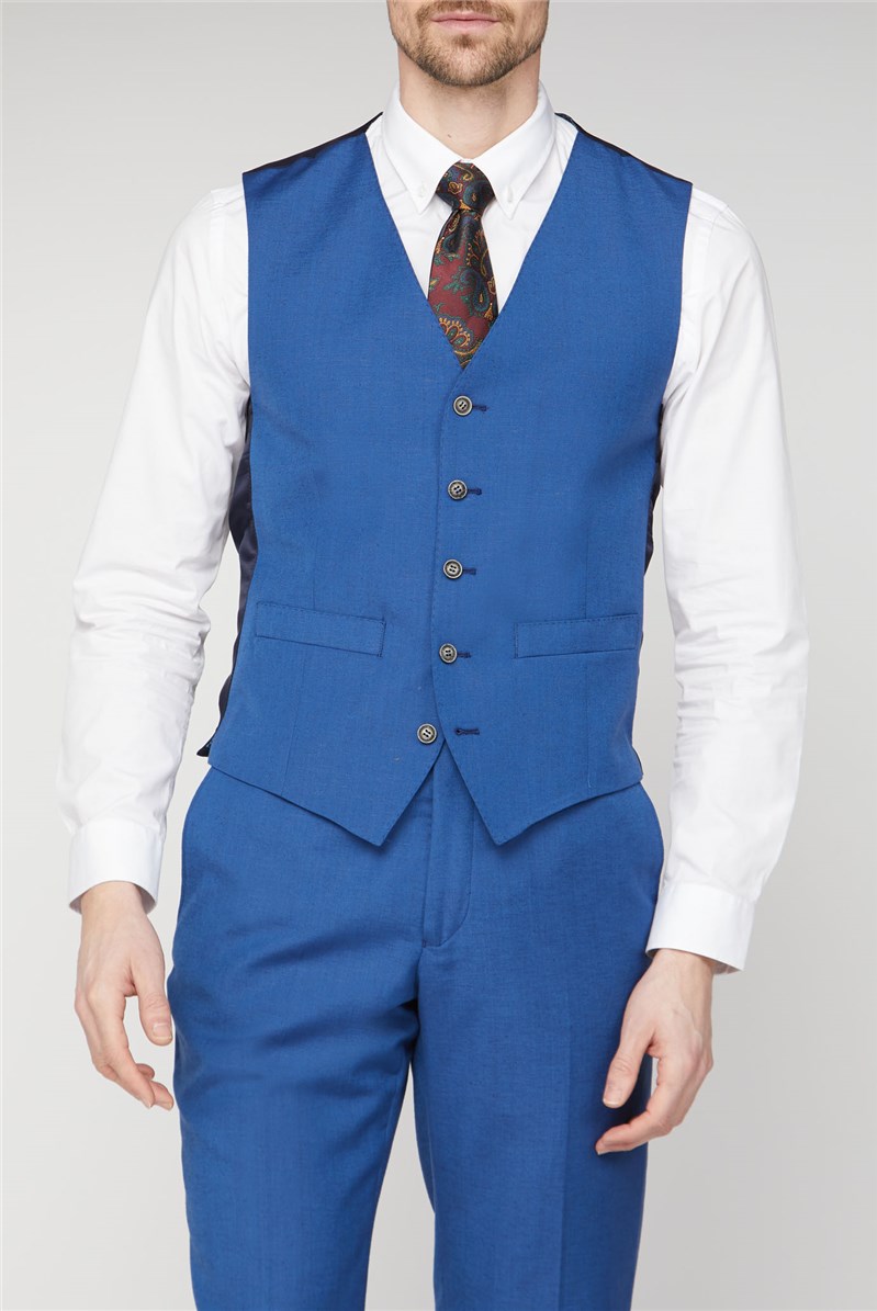 Men's Linen Blend Cobalt Blue Waistcoat | SuitDirect.co.uk