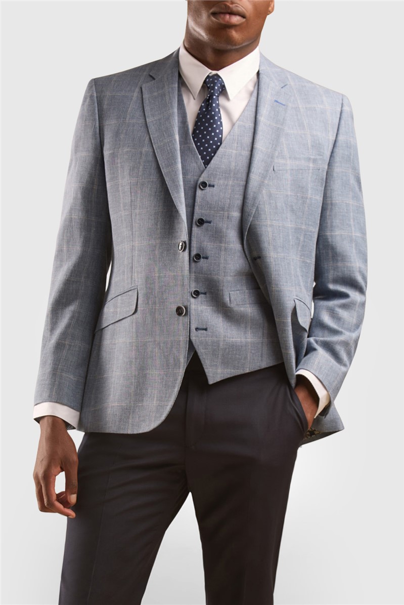 Scott by The Label Tailored Fit Pale Blue White Check Jacket