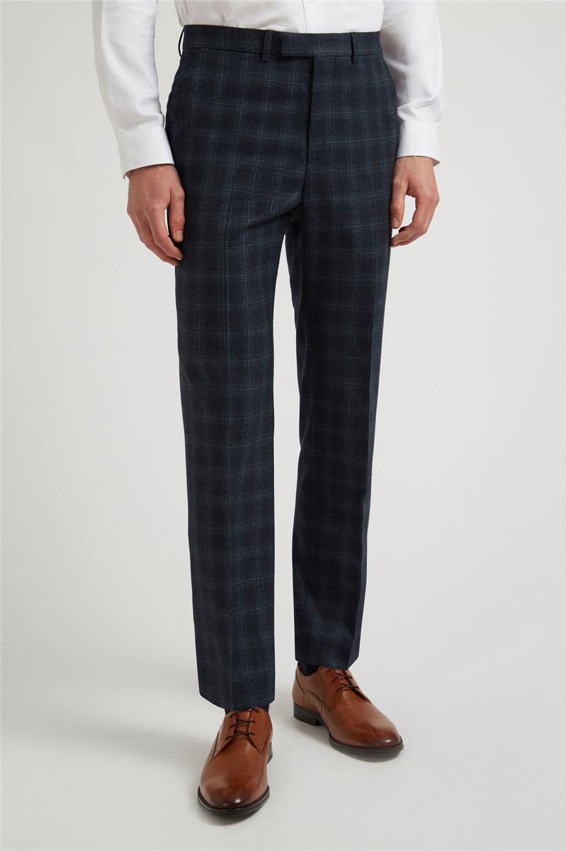 Ted Baker Navy Teal Check Slim Fit Trousers