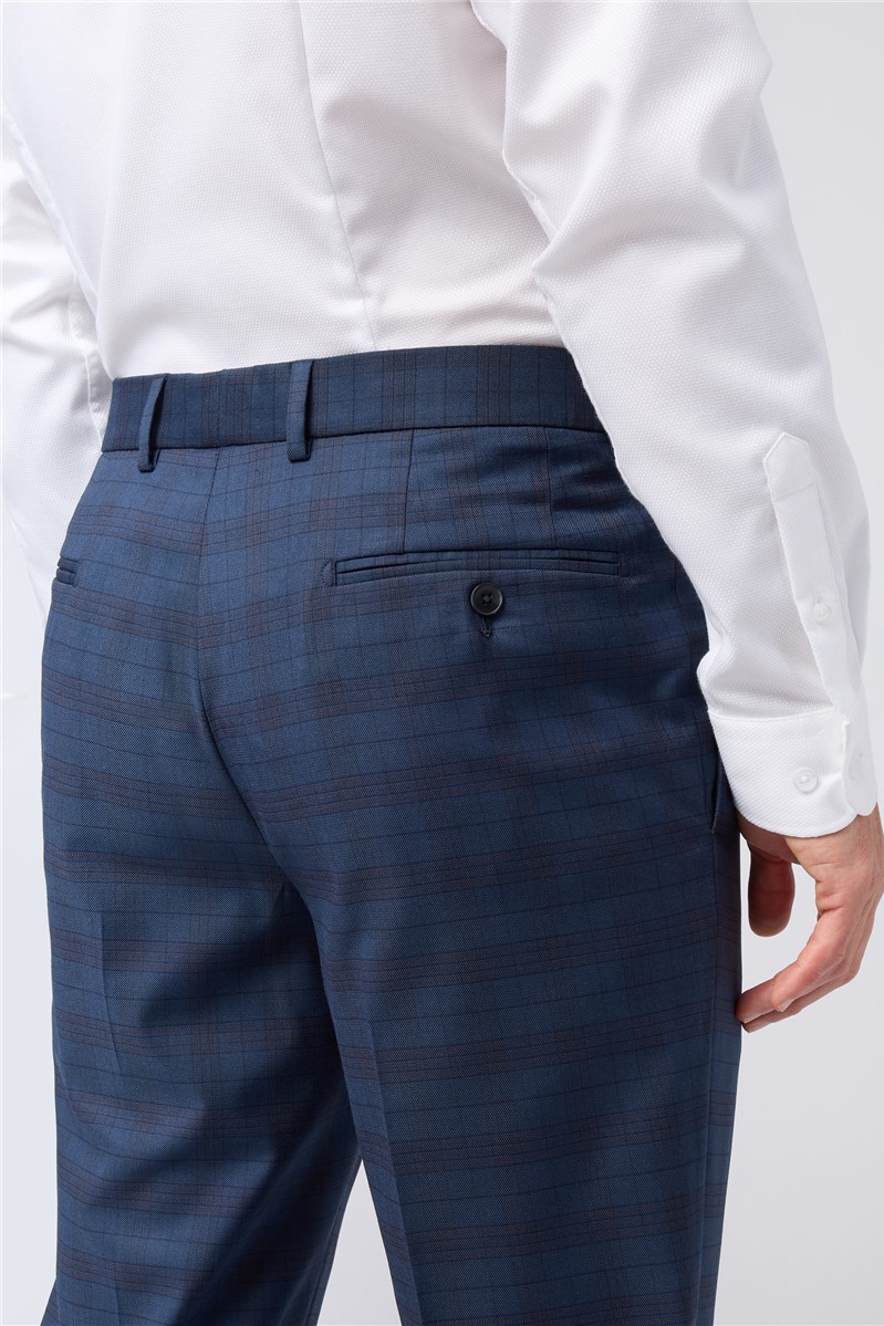 Ted Baker Navy Caramel Check Suit Trousers | Suit Direct