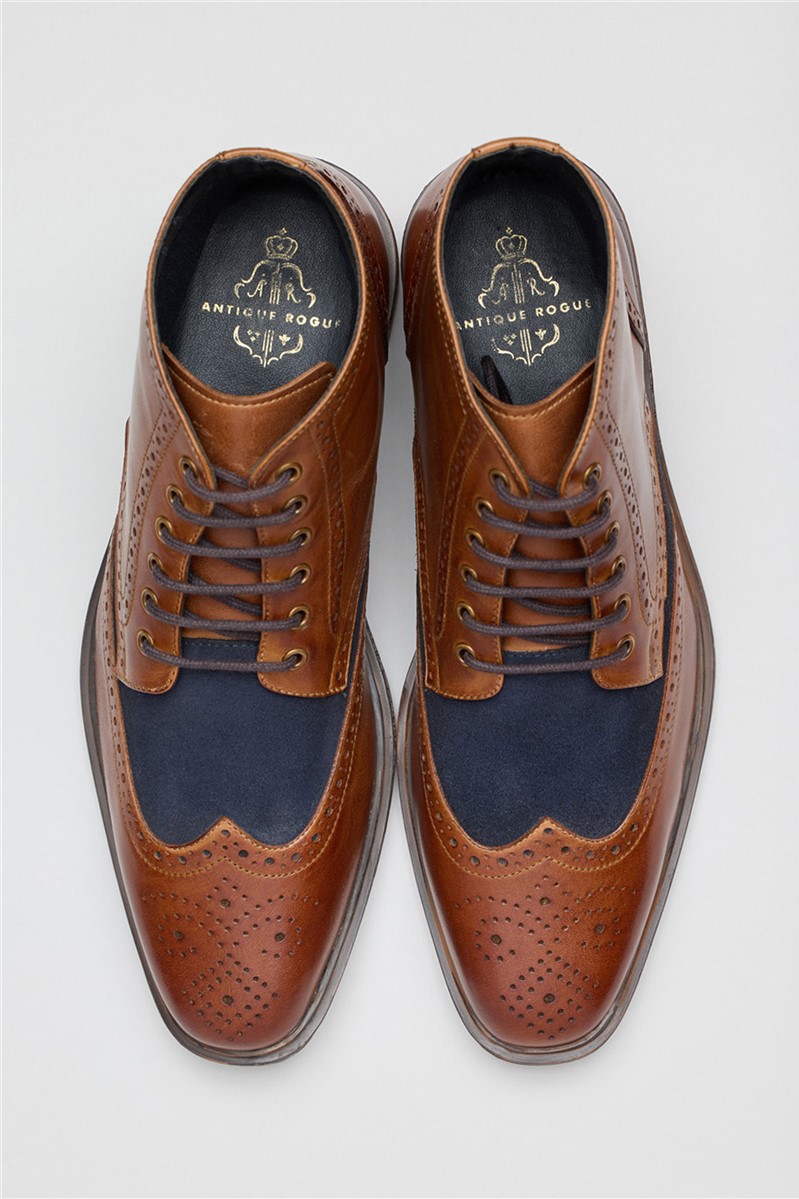 Antique Rogue Airedale Tan Leather Two Tone Brogue Boot
