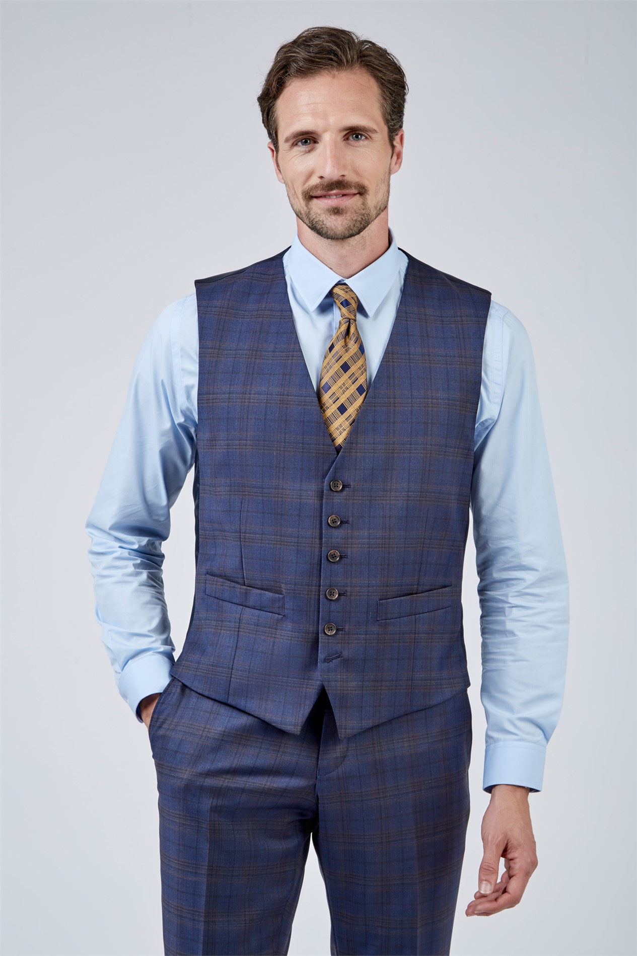 Racing Green Navy & Caramel Check Waistcoat
