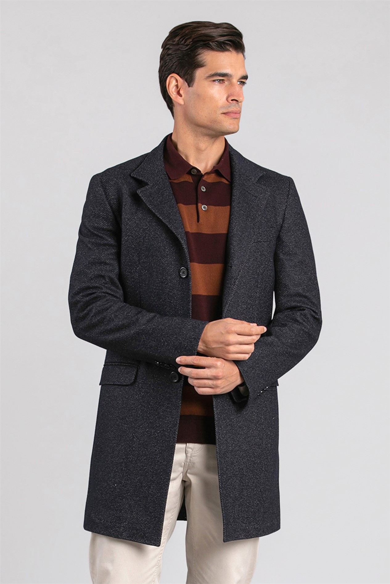 Concrete Regular Fit Indigo Textured Coat