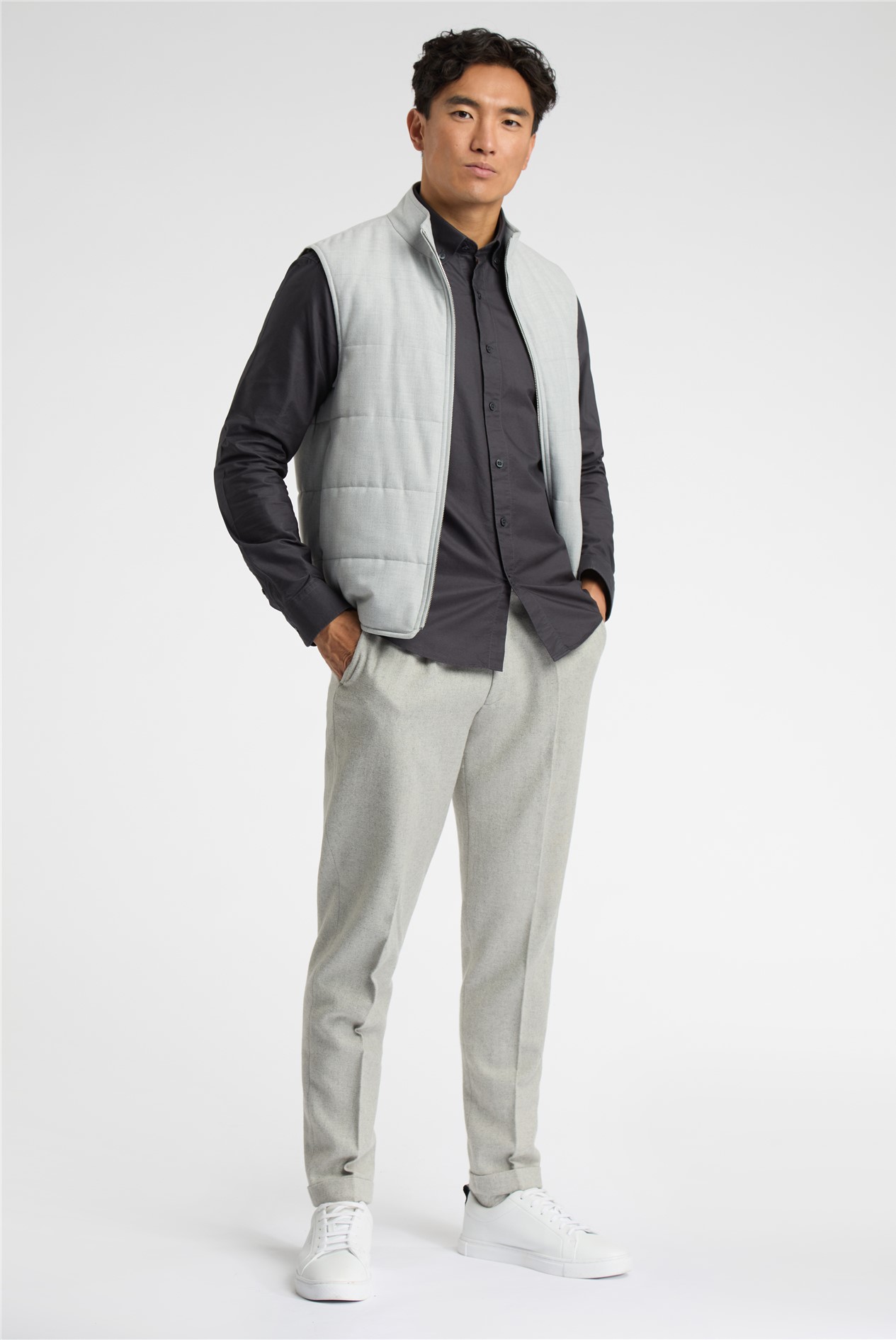 Melka | Men's Grey Cotton Oxford Shirt | Suit Direct