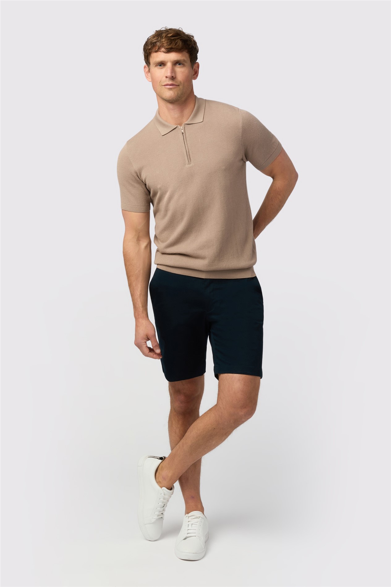 Melka Taupe Quarter Zip Knit Polo