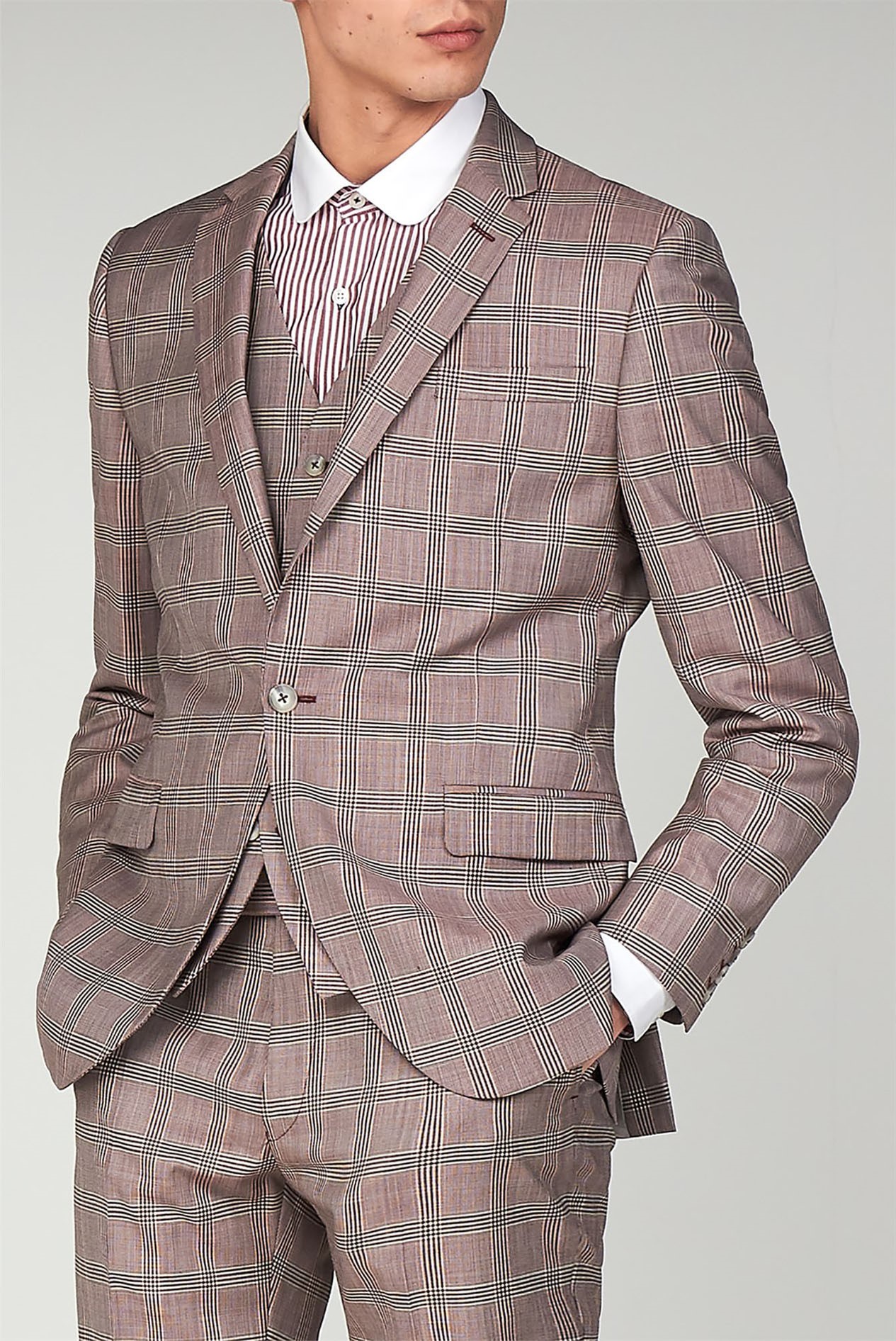 Pink Suit | Men's Checked 3 Piece Suit | Suit Direct