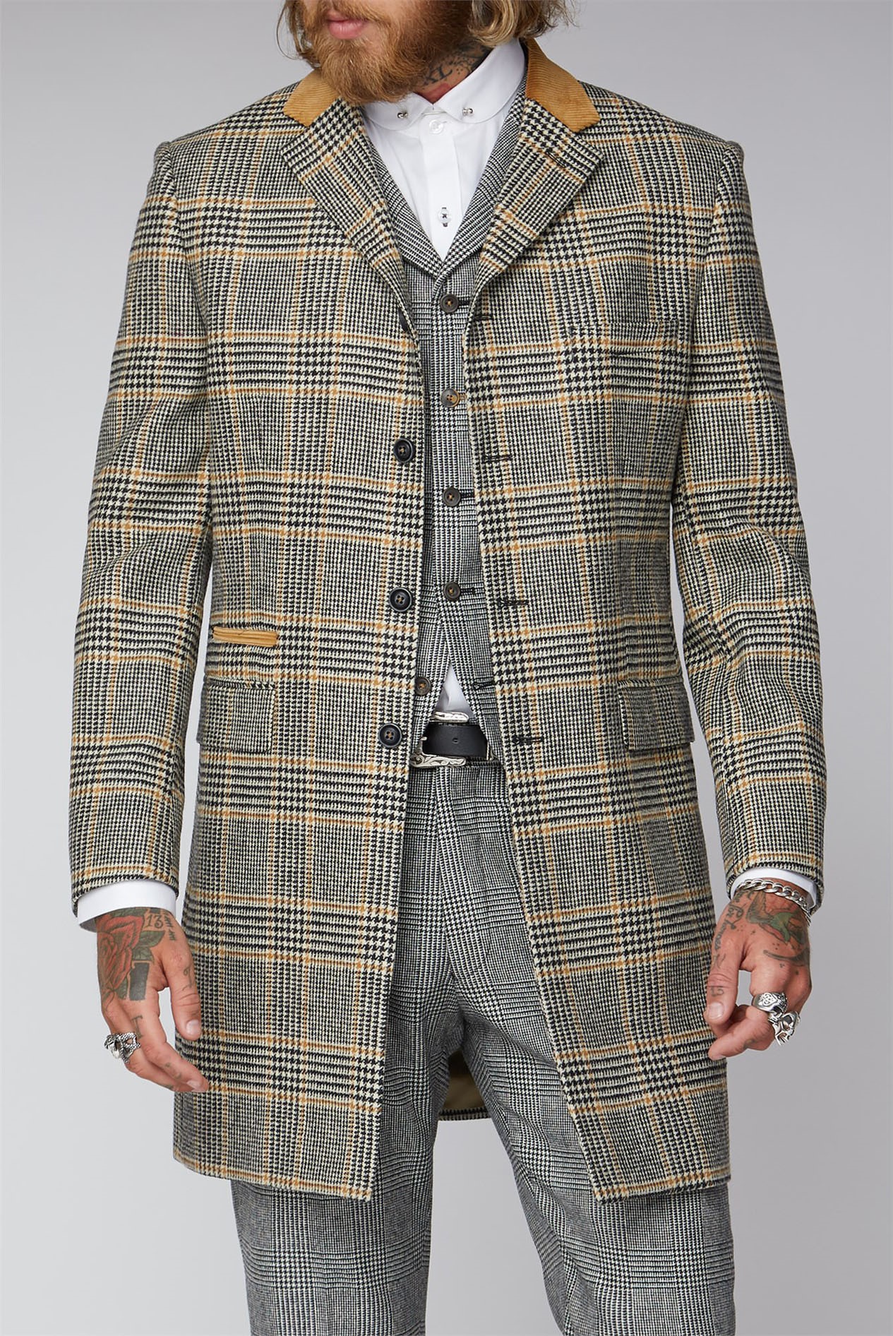 Gibson London | Black & Ecru Tweed Coat | Mens Overcoat