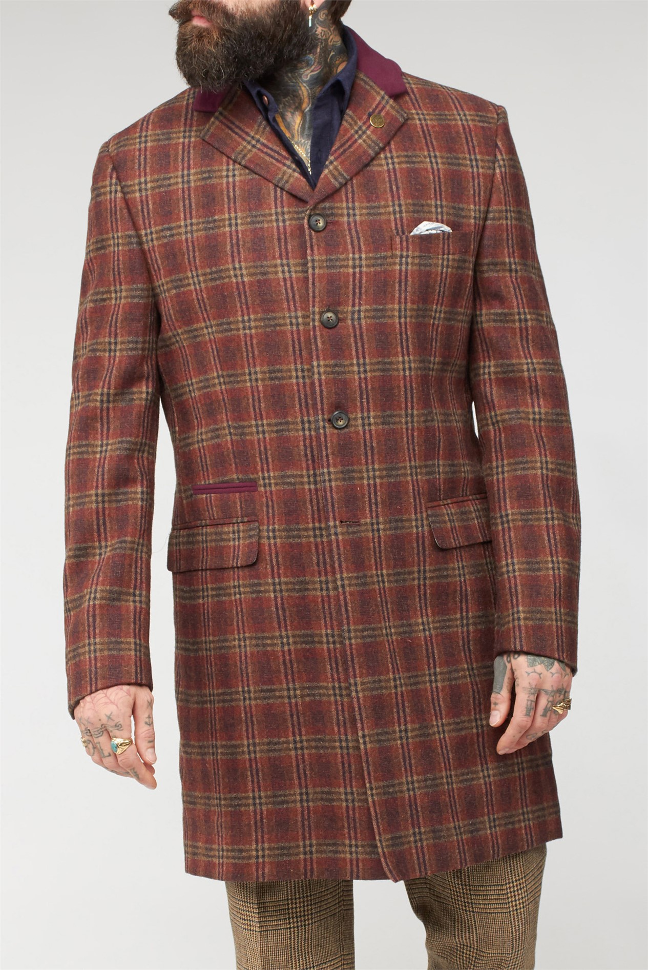 Gibson London | Orange Checked Wool Coat | SuitDirect.co.uk