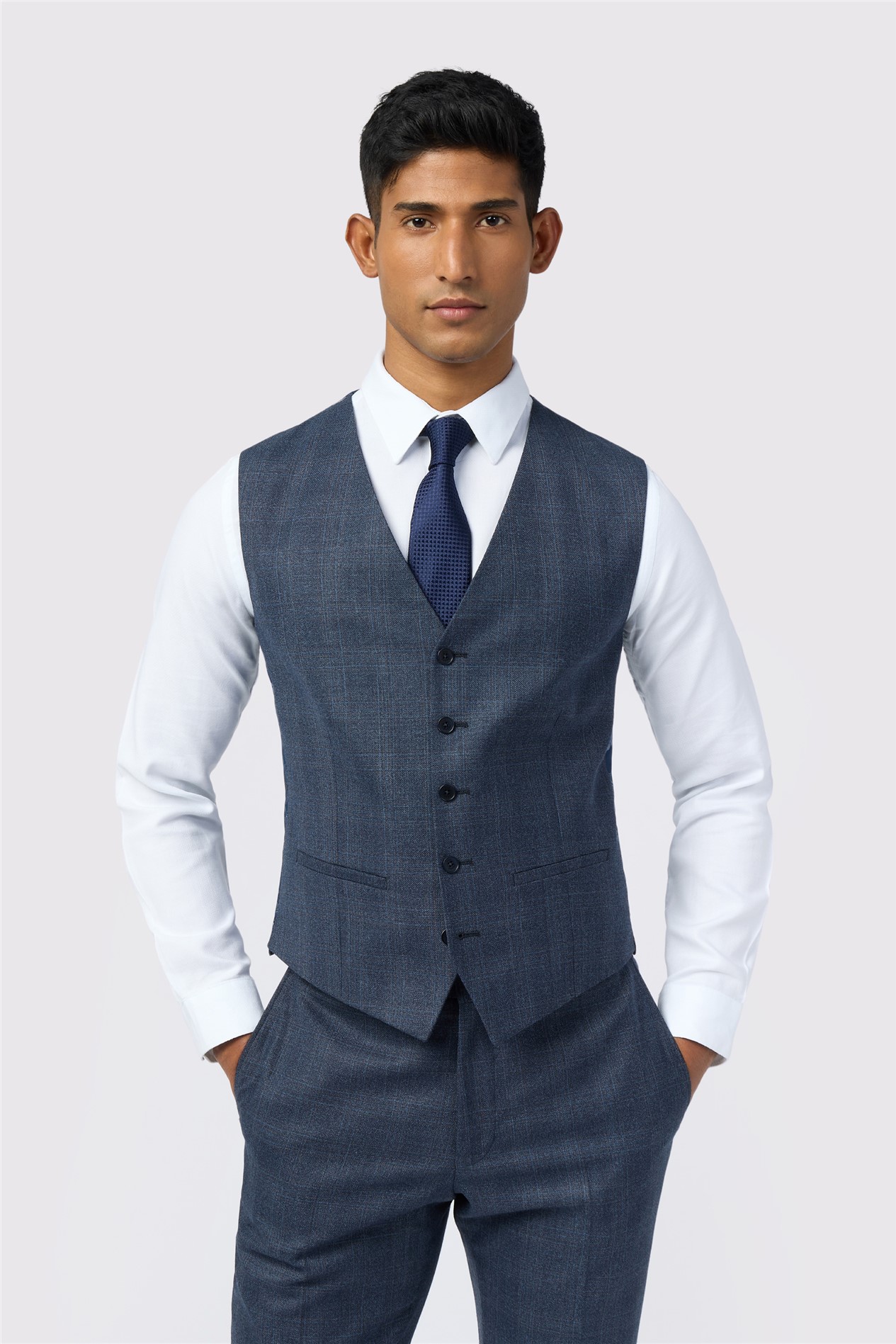 Ted Baker Slim Fit Byrne Navy Plum Check Waistcoat