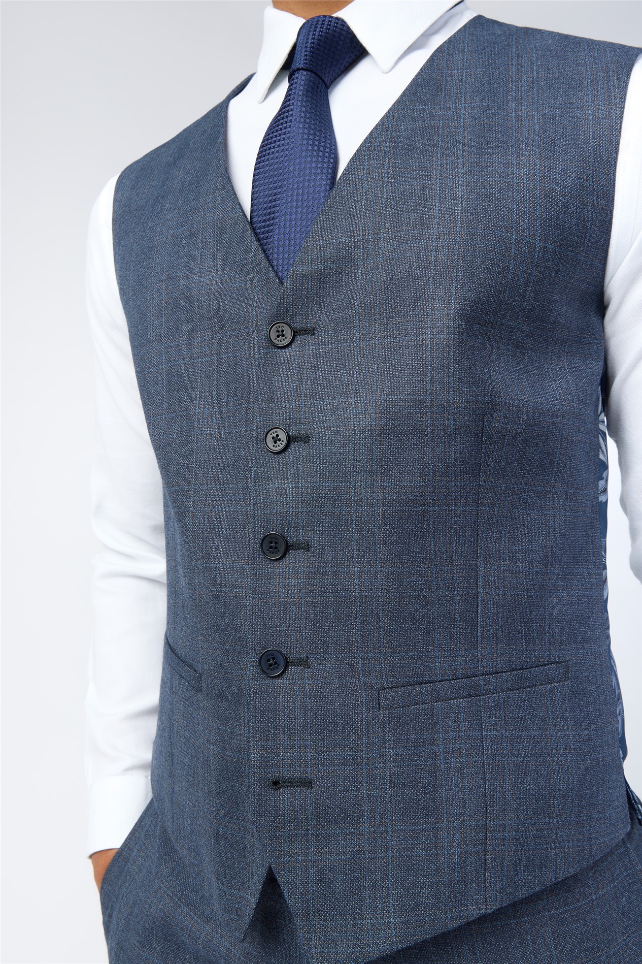 Ted Baker Slim Fit Byrne Navy Plum Check Waistcoat